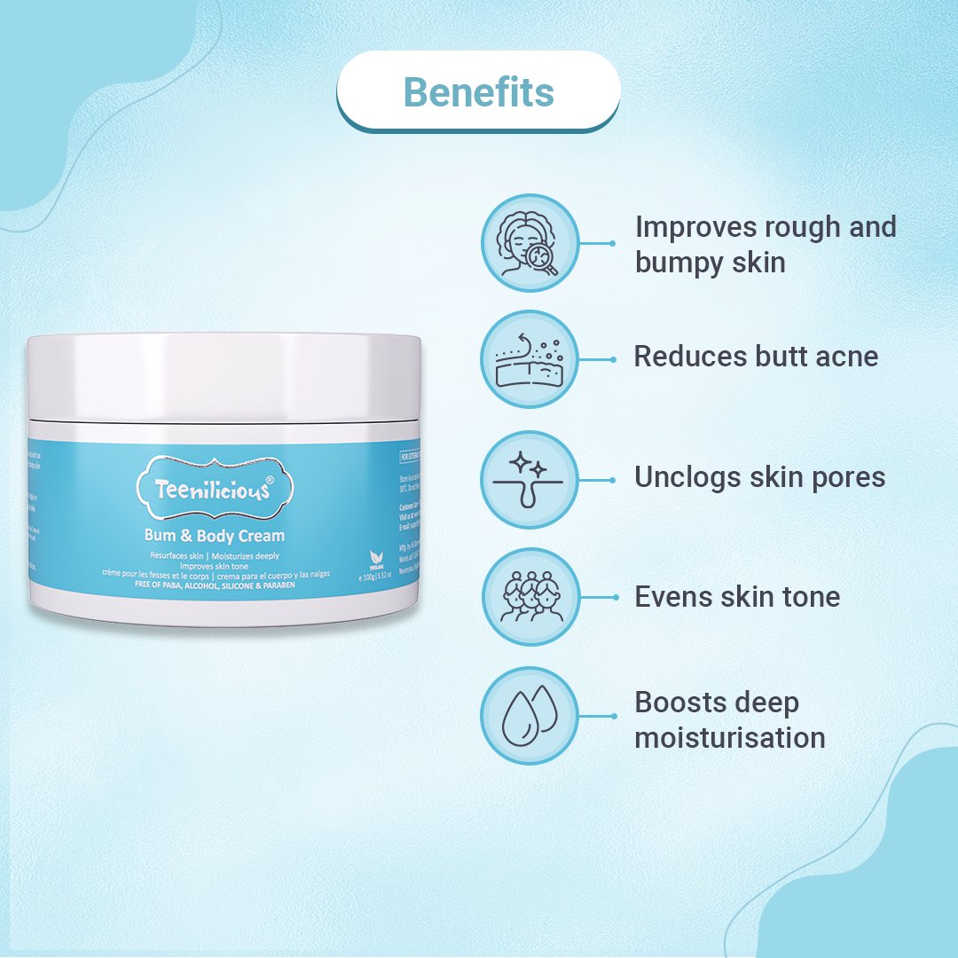 Teenilicious Bum Body Cream with Retistar & Shea Butter for Butt Acne ...
